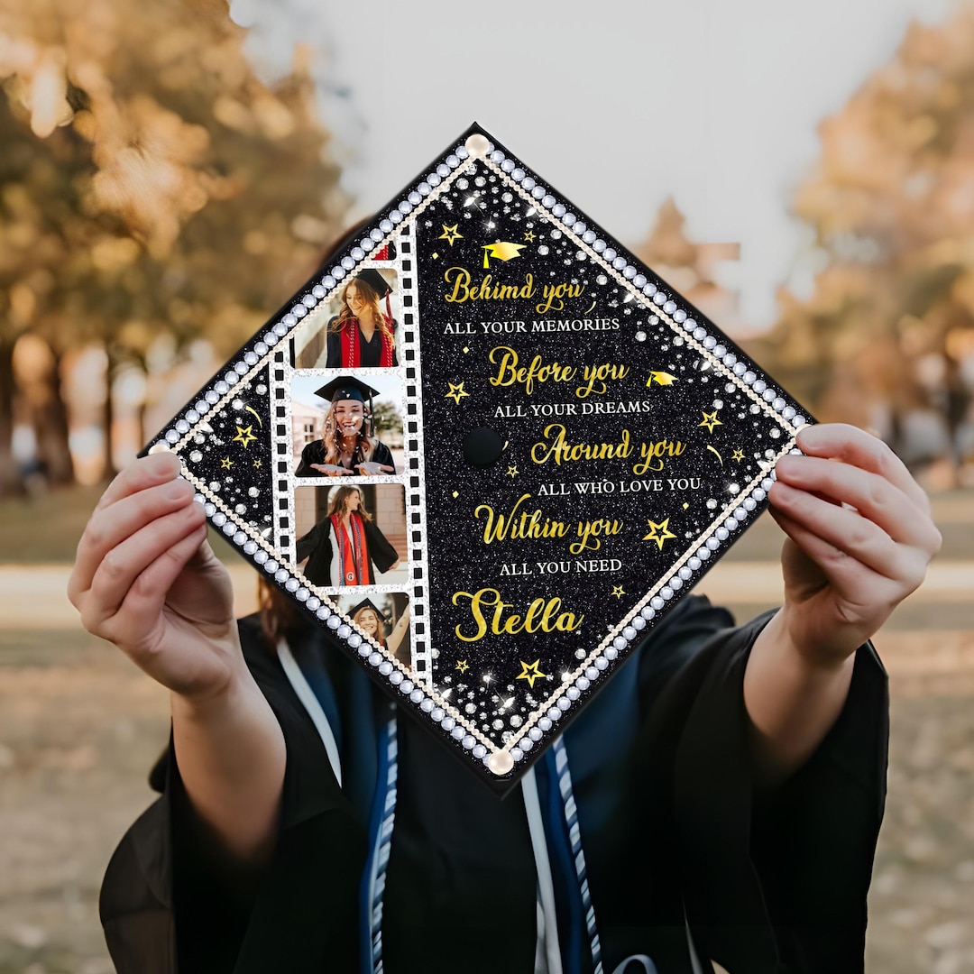 Behind You All Memories Graduation Cap Topper, Custom Glitter Grad Cap ...