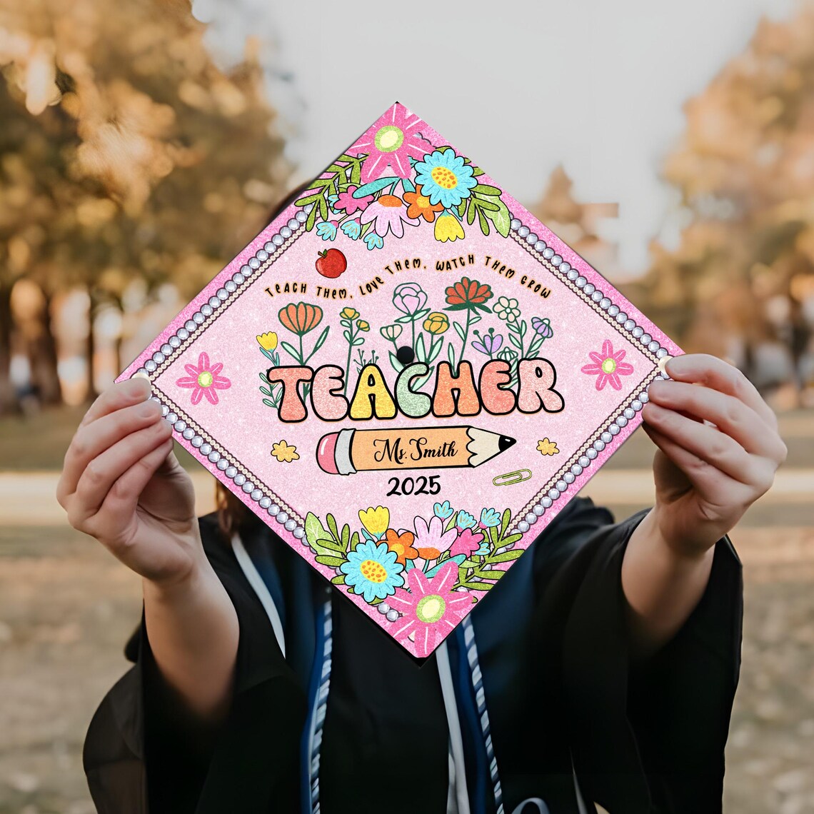Custom Teacher Graduation Cap Topper 2026, Glitter Teacher Cap Topper ...