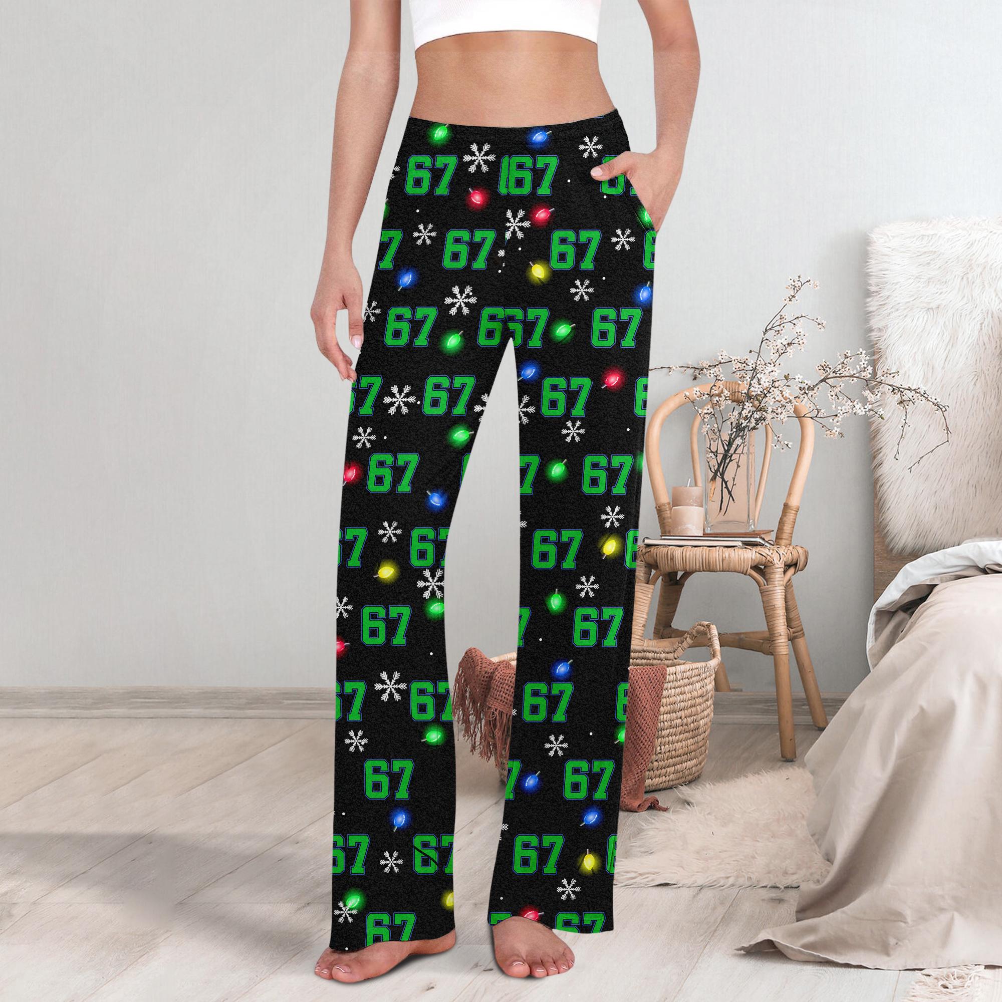 Trendy Viral 67 Christmas Pajama Pants,six Seven Number Meme Pajama ...