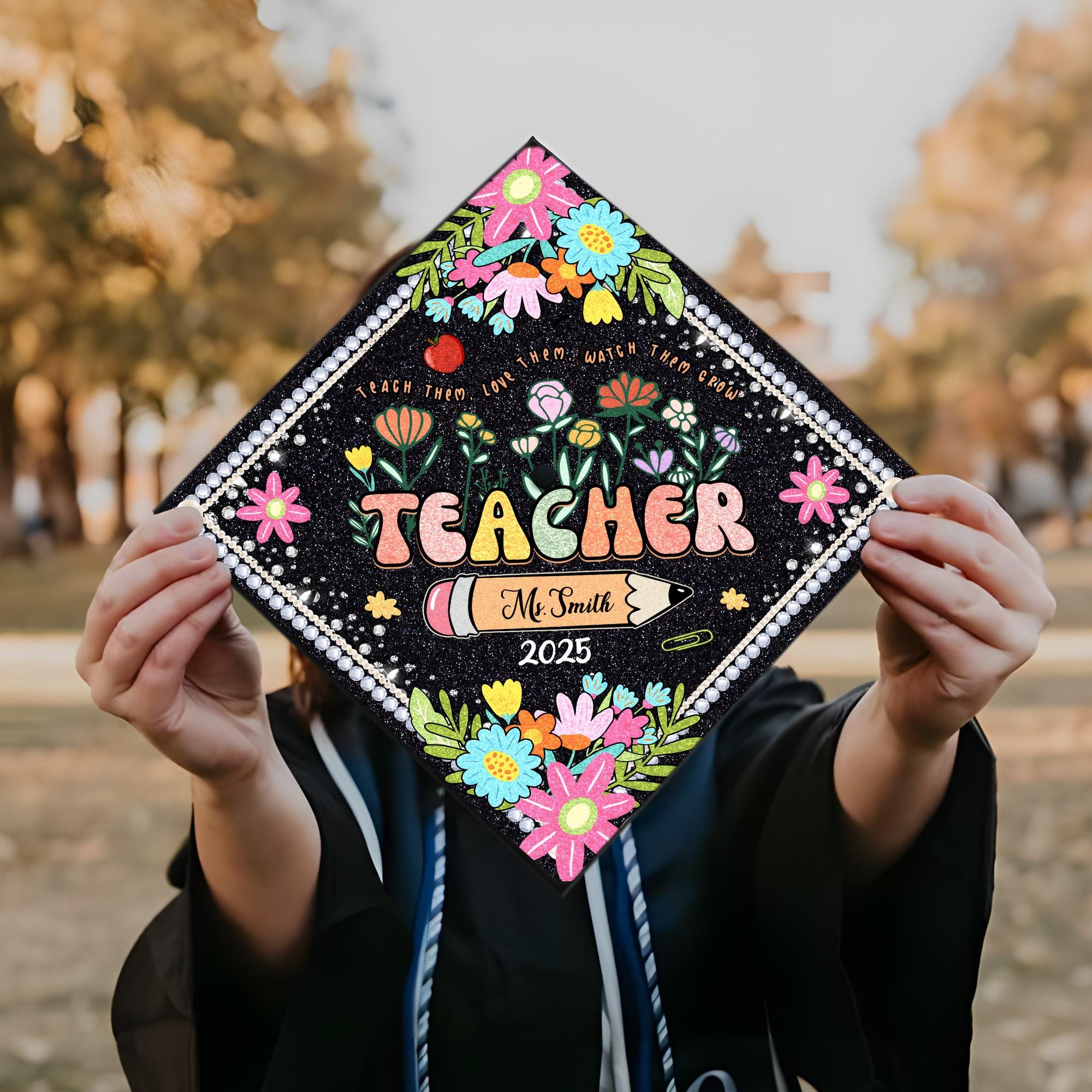 Custom Teacher Graduation Cap Topper 2026, Glitter Teacher Cap Topper ...