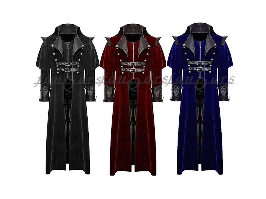Men's Highwayman Gothic Velvet Coat Long Military Vintage Fashion ...