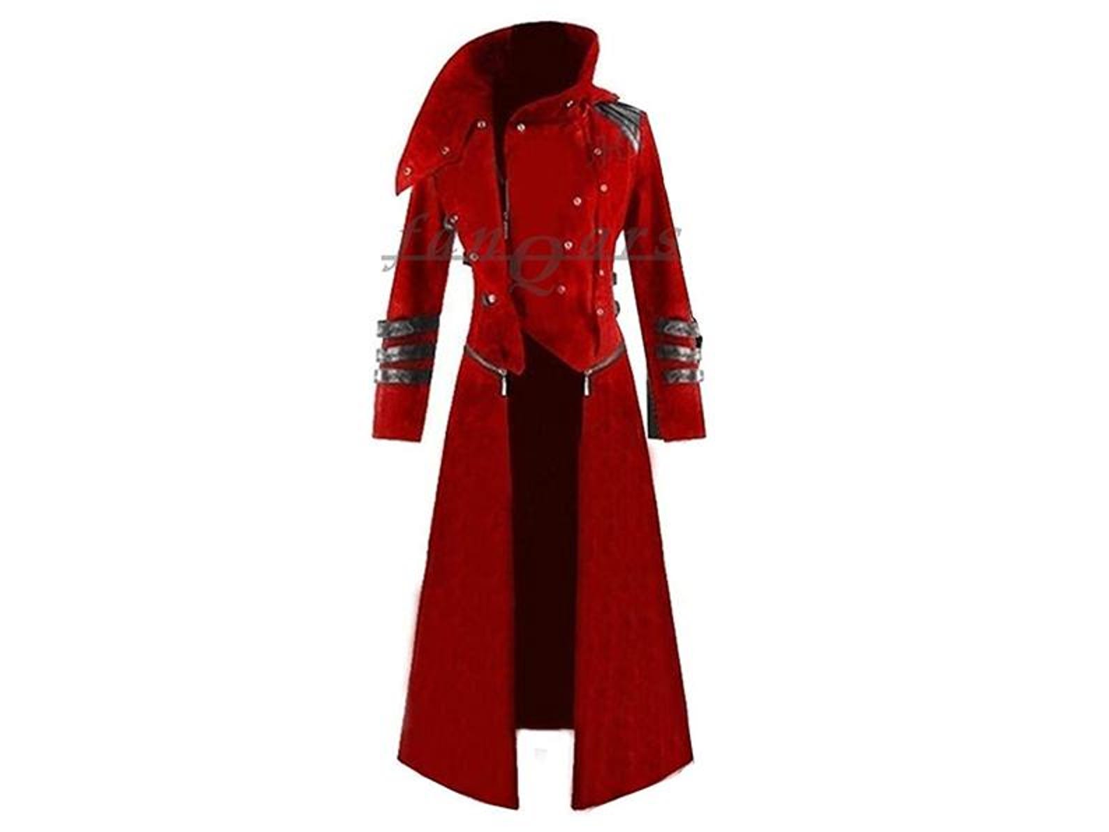 Men's Gothic Red Wool Scorpion Coat Steampunk Long Jacket Vampire ...