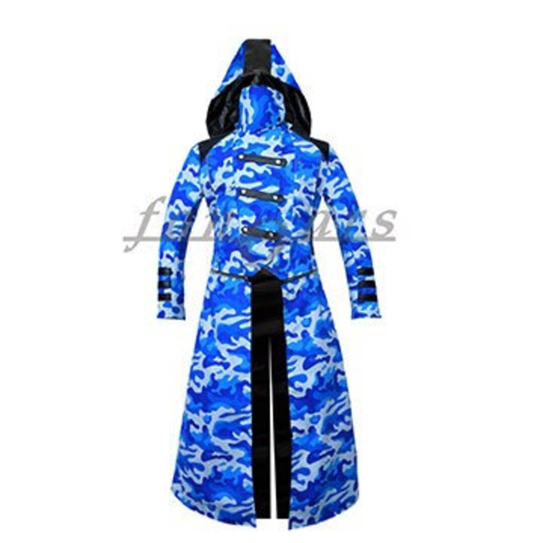 Men's Gothic Blue Camouflage Scorpion Coat Steampunk Long Jacket ...