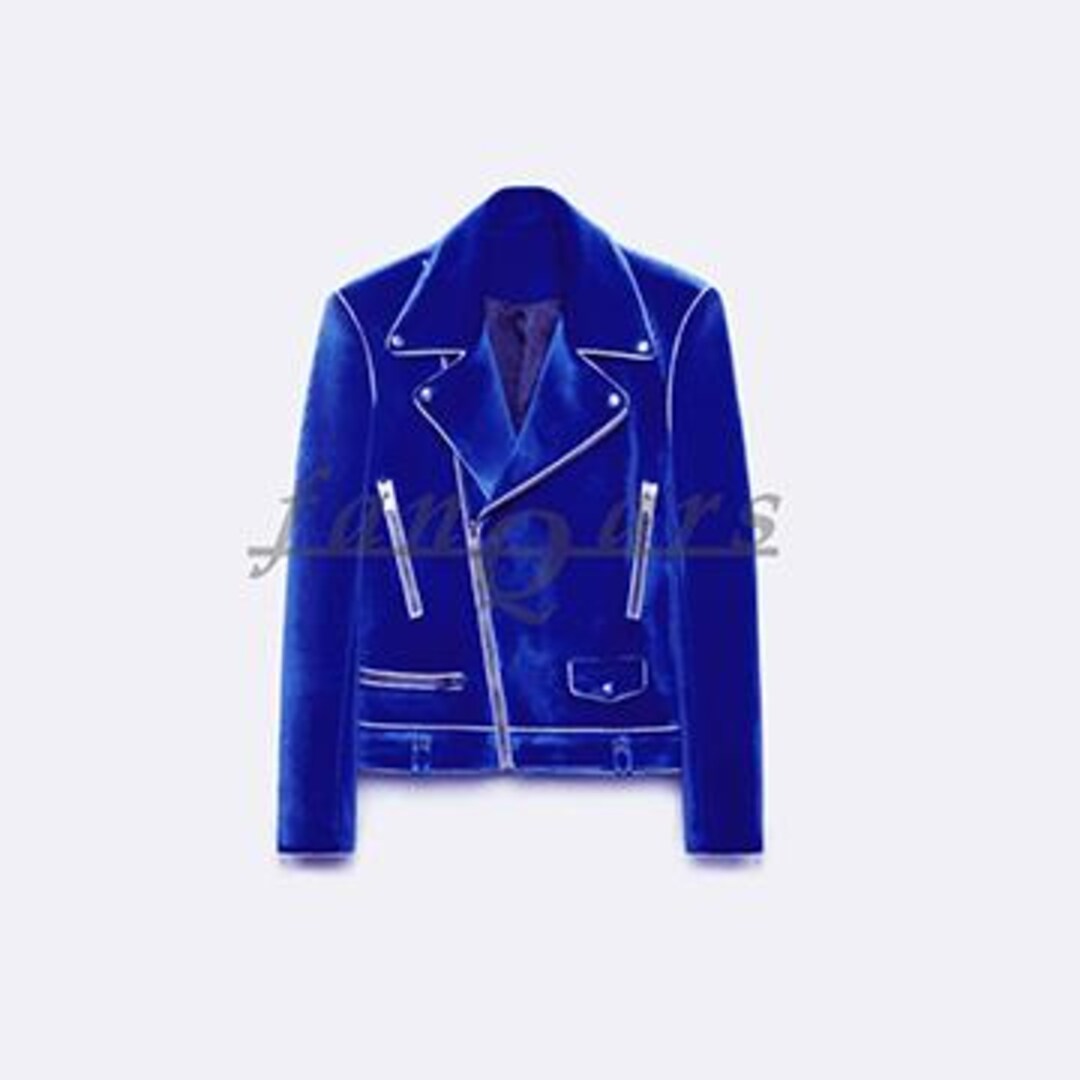 Men's Gothic Motor Bike Royal Blue Velvet Motorcycle White Piping Punk ...