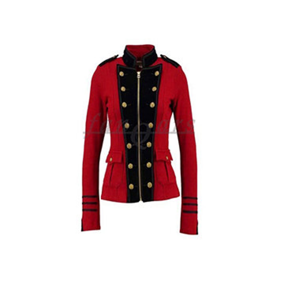Women's Red Wool Military Jacket Army Commander Officer Band Trench ...