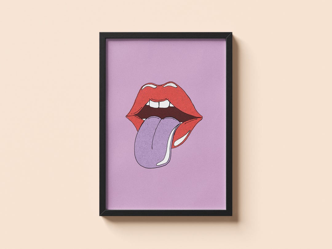 Pop Art Lips Poster – Bold Mouth Wall Art, Purple Tongue Digital Print ...