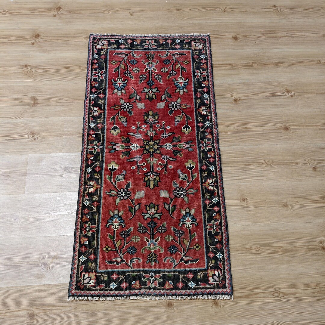 2x4 Rug, Vintage Rug, Handmade Wool Rug,pale Red Rug, Mini Runner Rug ...