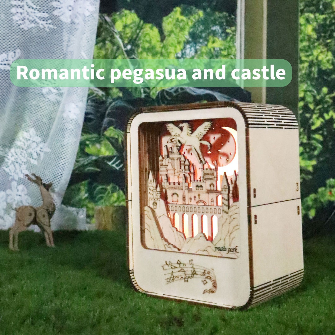 3D Wooden Puzzles Castle Music Box Night Light DIY Crafts Model Kits ...