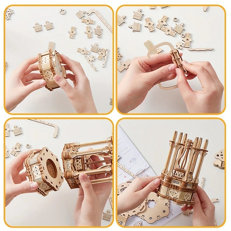 3D Wooden Puzzles DIY Rotating Vintage Lantern Hands-on Activity Desk ...