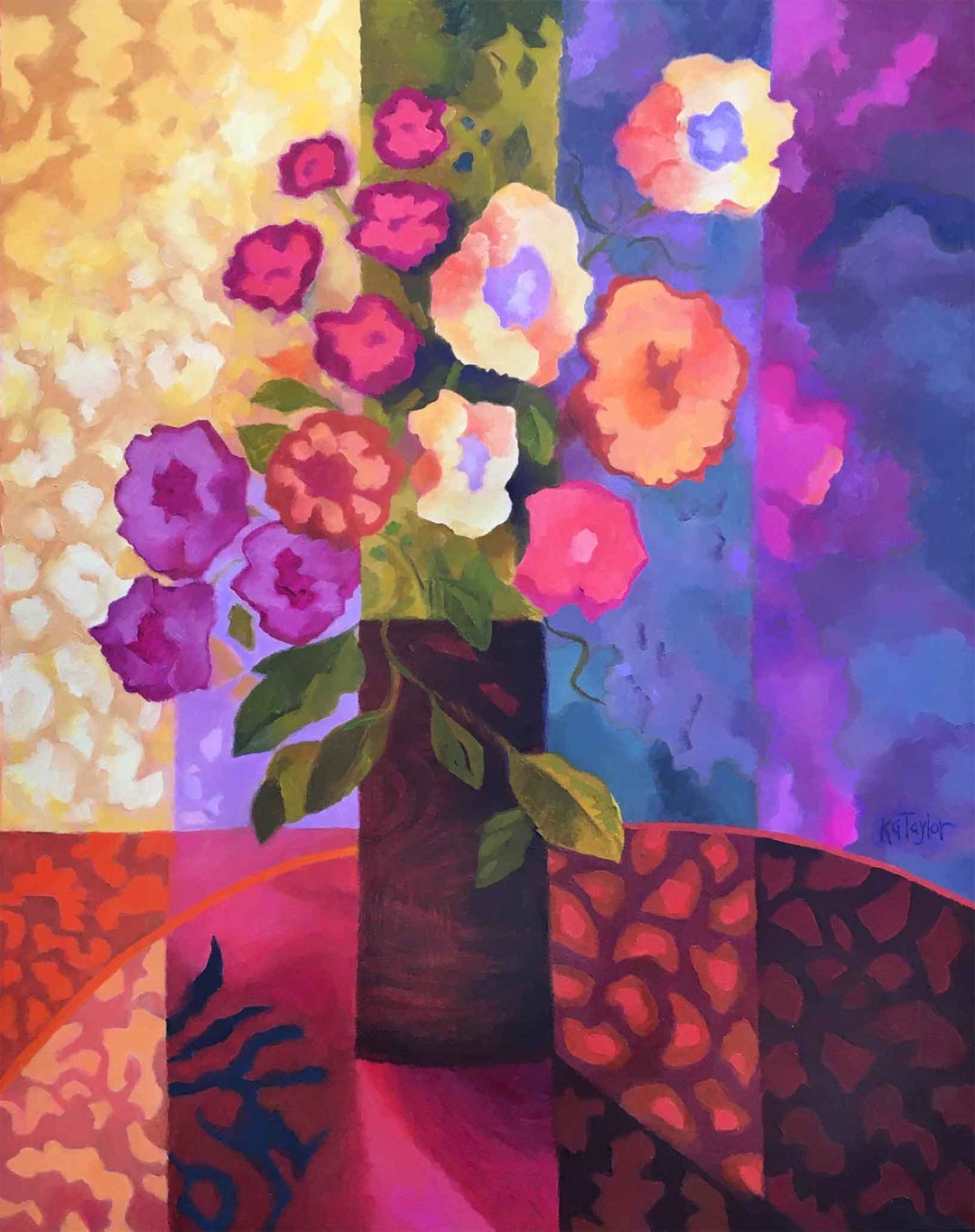 Batik Floral Still Life Quilt Feeling Print - Etsy