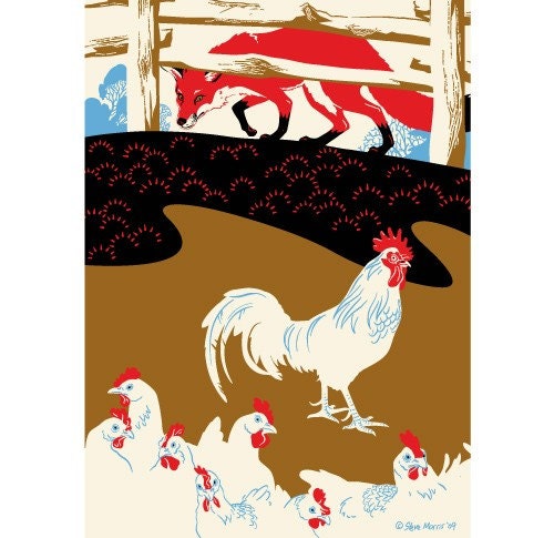 Fox Chicken Print, Red Fox Art, Hunt Giclee Print - Etsy