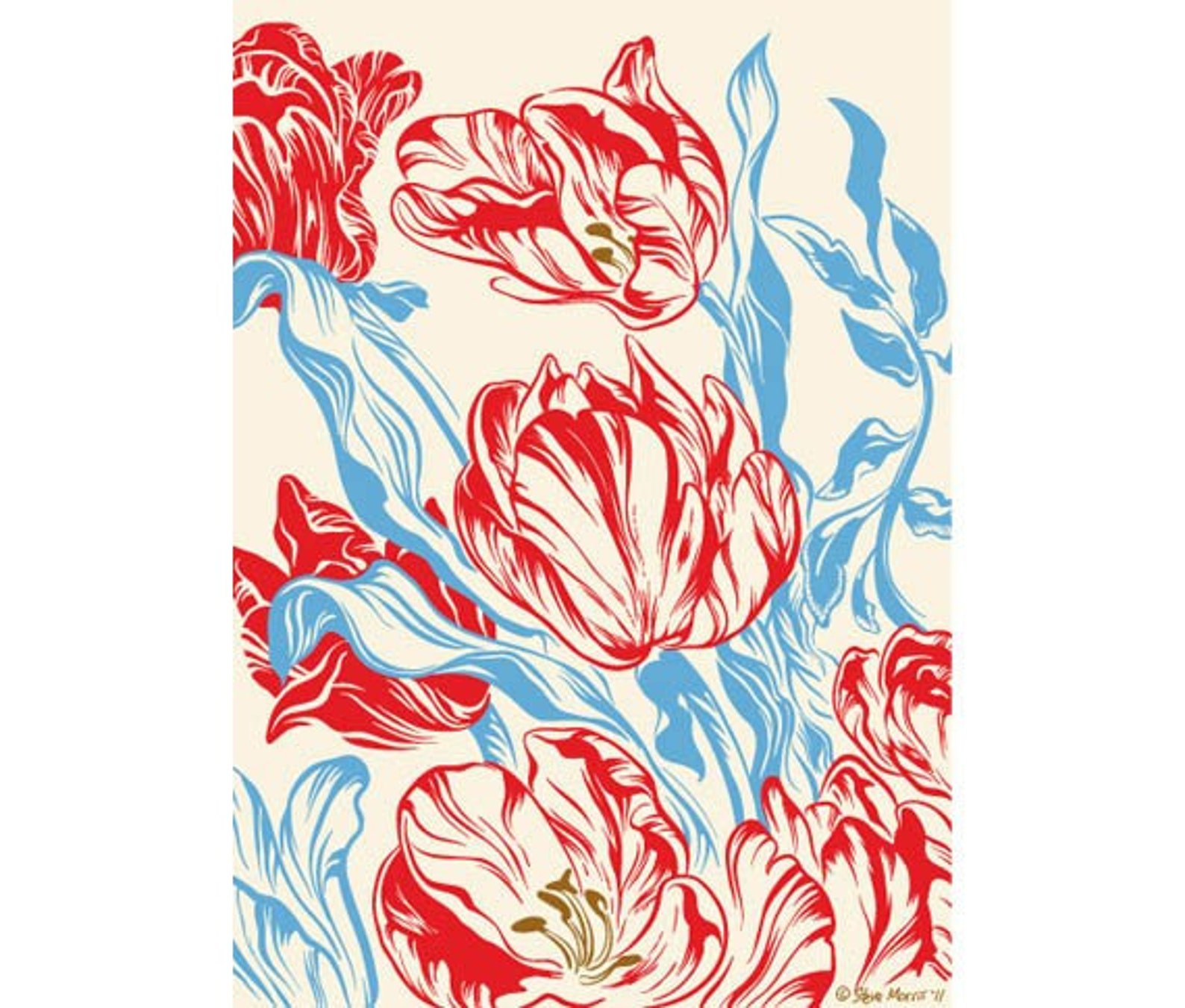 Striped Tulip Flower Print Botanical Art Floral Springtime | Etsy