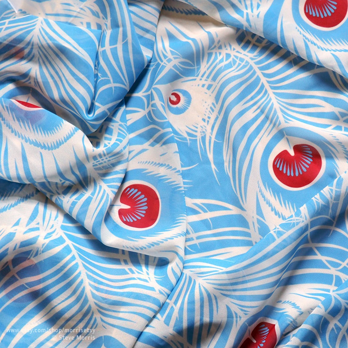 Peacock Feather Scarf, Feather Pattern Art Scarf, Blue and White Neck ...