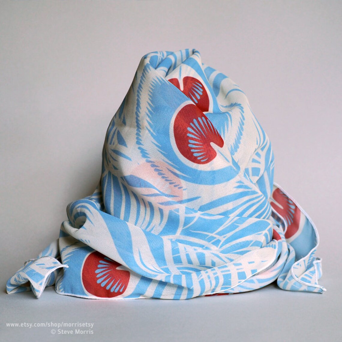 Peacock Feather Scarf, Feather Pattern Art Scarf, Blue and White Neck ...