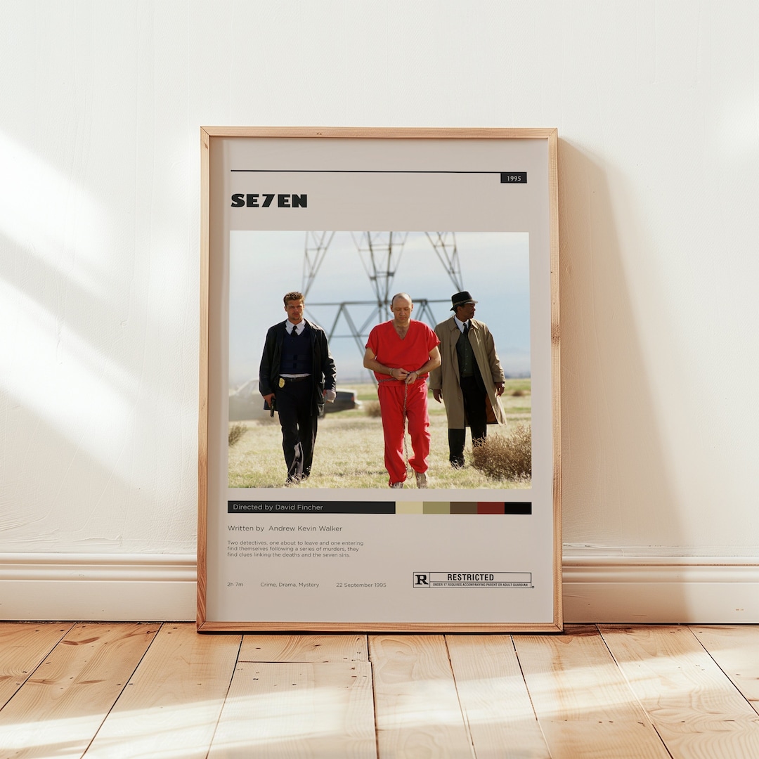 Se7en Poster, Brad Pitt Wall Art, Minimalist Wall Decor, Mid Century ...