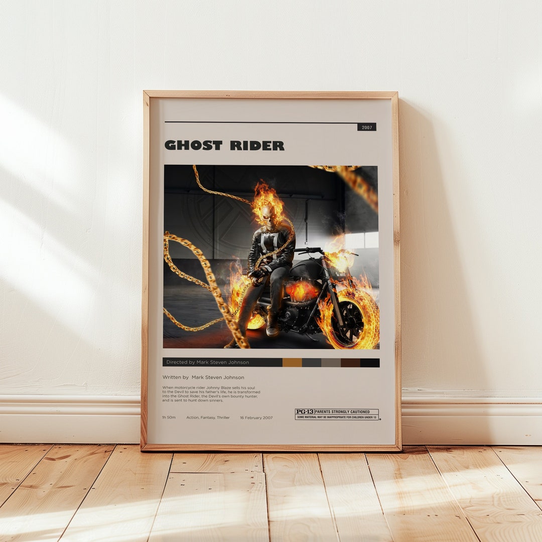 Ghost Rider Poster, Johnny Blaze Wall Art, Minimalist Wall Decor, Frame ...