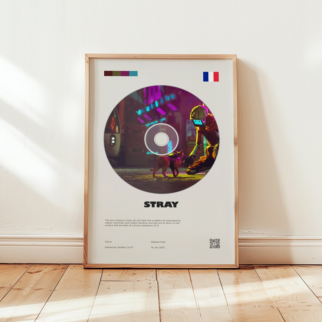 Stray Poster, Cat Game Wall Art, Minimalist Wall Decor, Gaming Room ...
