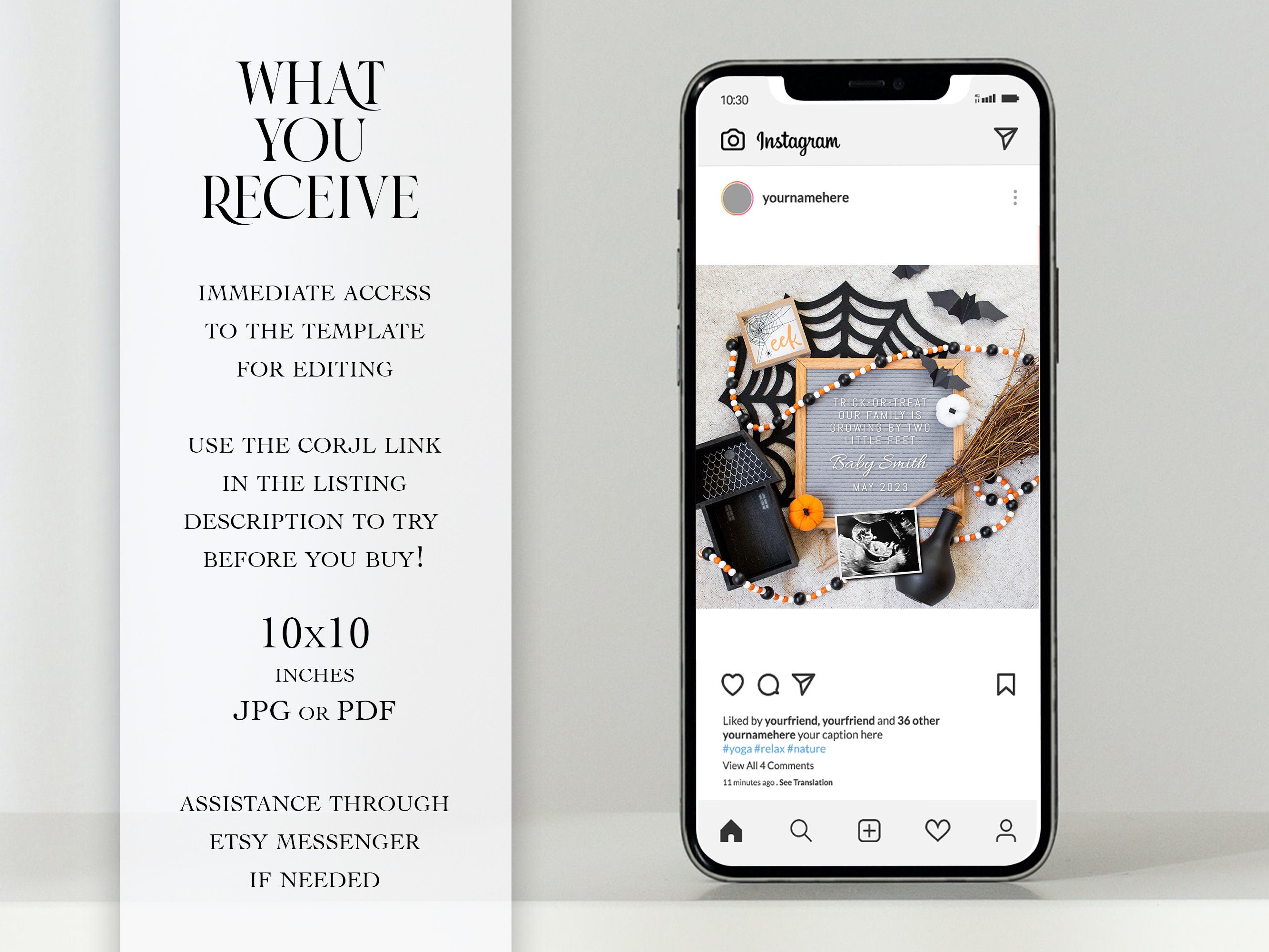 Editable Halloween Pregnancy Announcement Digital Template / Social ...
