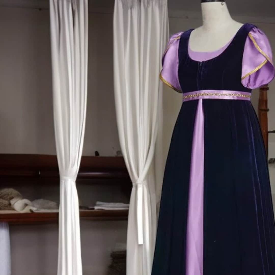 Elegant Regency Era Gown, Purple Velvet Empire Waist Dress, Historical ...