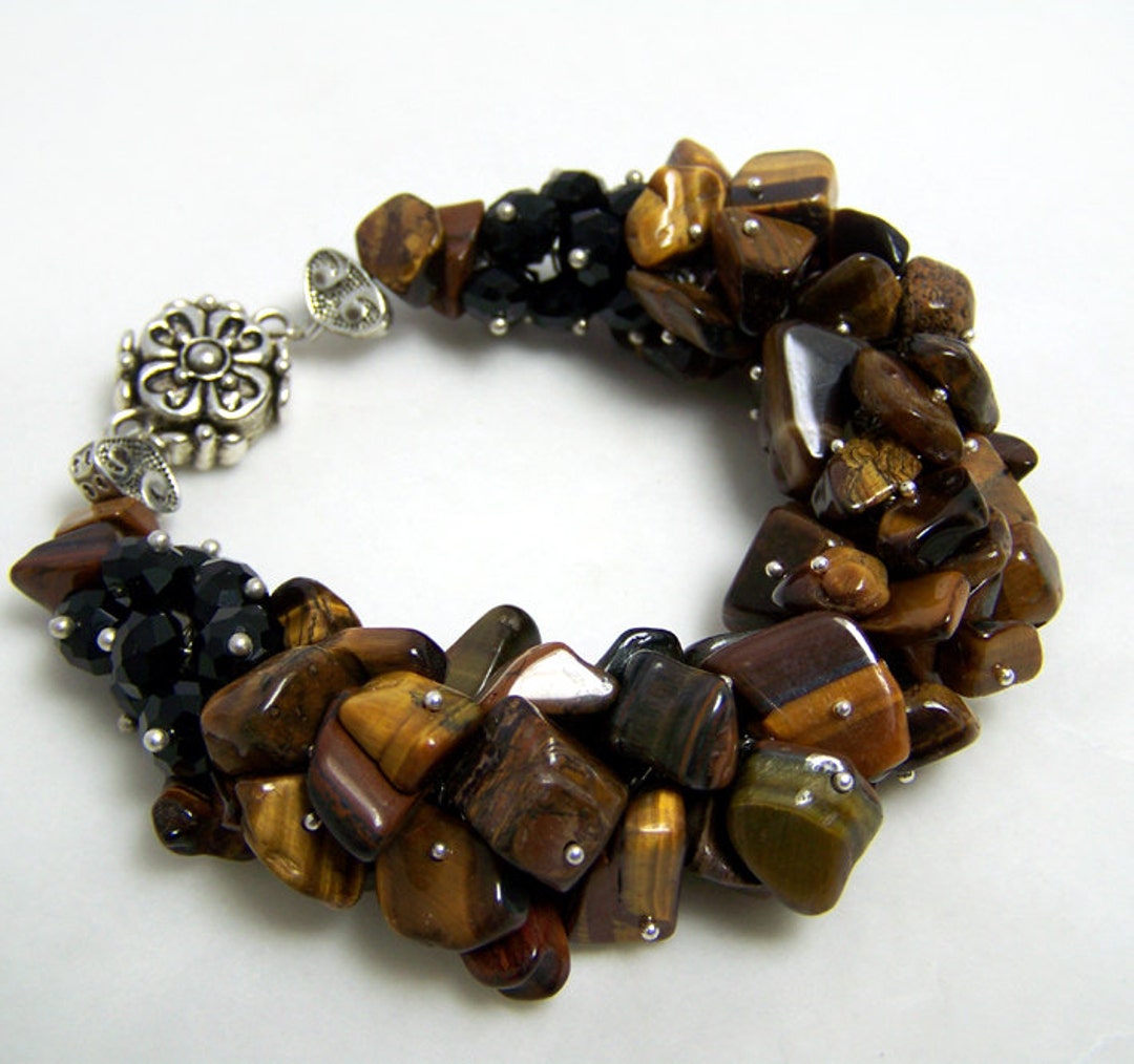 Gemstone Cluster Bracelet, Big Bold Chunky Beaded Bracelet, Tigereye ...
