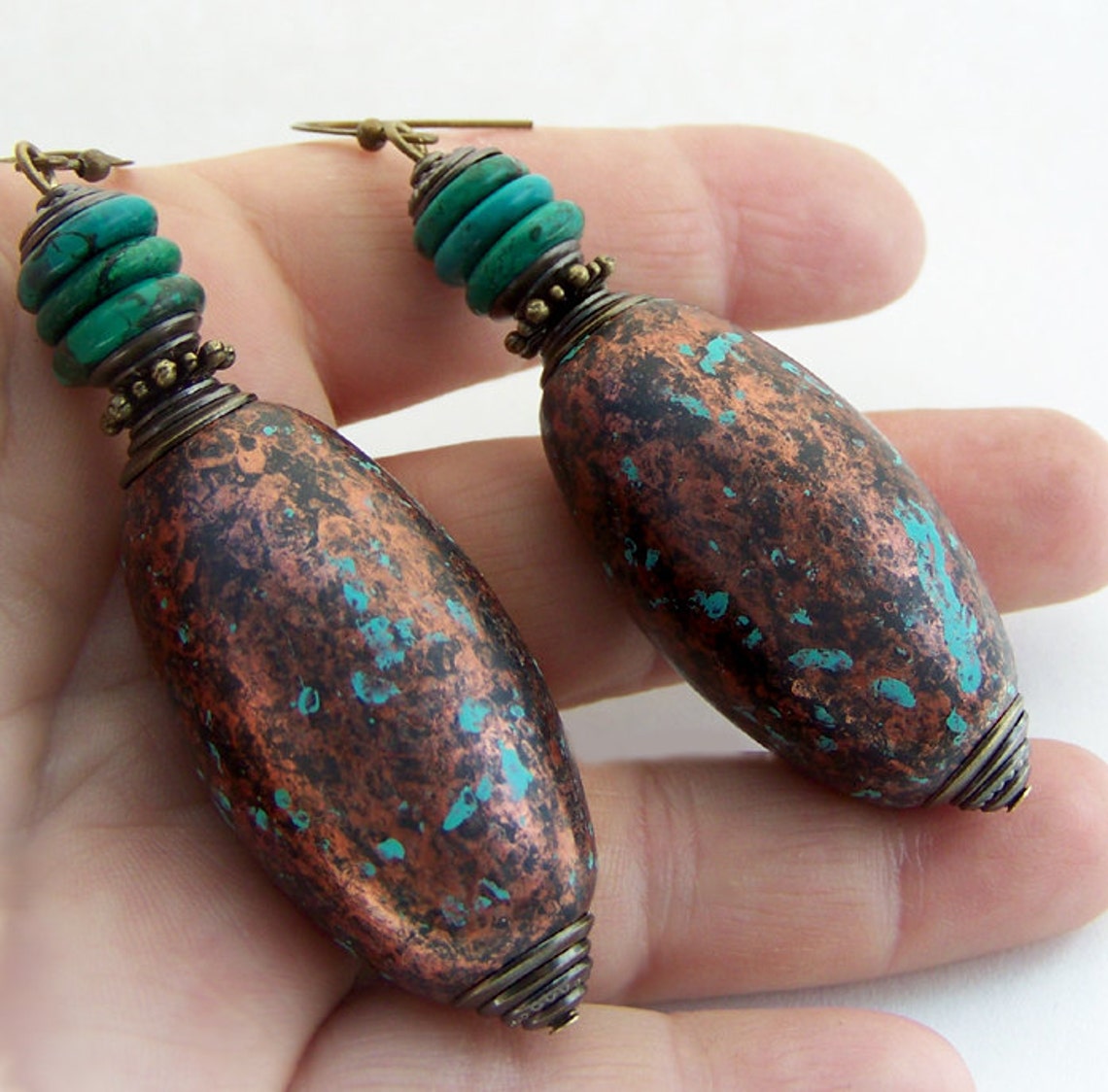 Long Dangle Earrings, Big Stack Earrings, Turquoise Stone Earrings ...