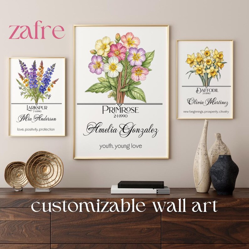 Personalized Birth Flower Bouquet, Flower Art, Flower Lovers Gift, Home ...