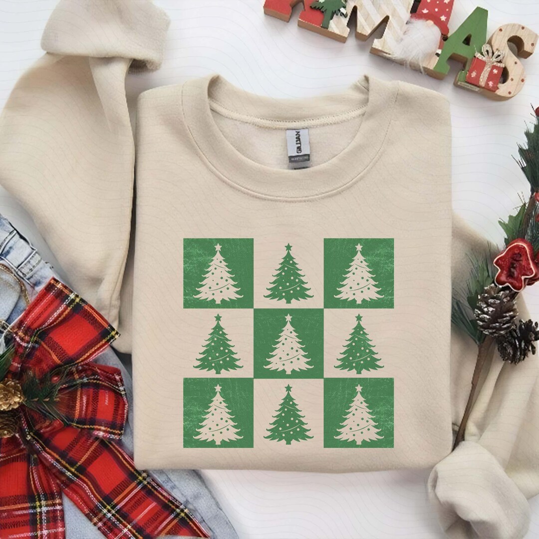 Retro Checkered Christmas Tree Png, Trendy Distressed Christmas Png ...