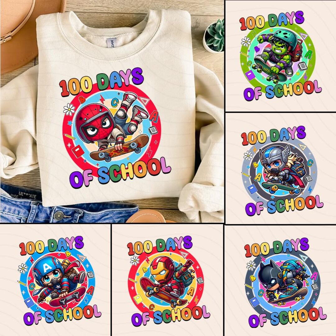 Superhero 100 Days of School Bundle, 100 Days of School Cartoon Png ...