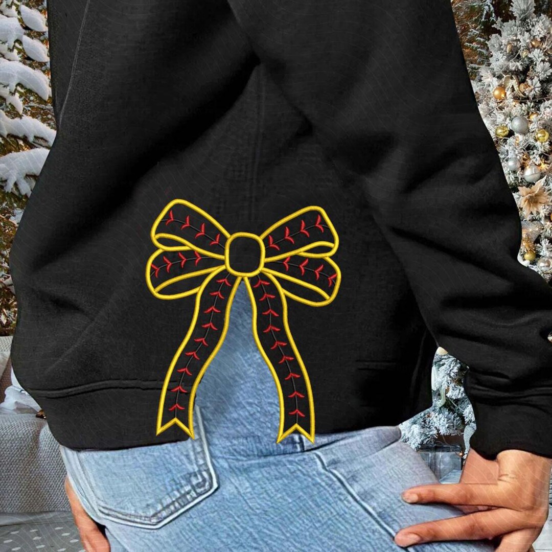 Softball Side Bow Appliqué Sweatshirt Design for Machine Embroidery ...