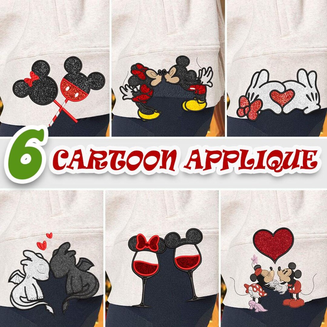 6 Valentine Cartoon Applique Design Bundle, Retro Valentine Embroidery ...