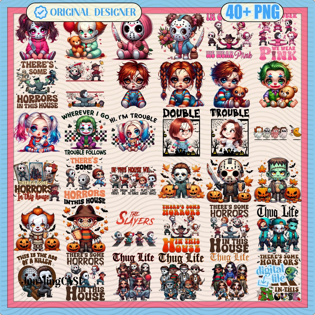 Chibi Killer Halloween Png Bundle, Heart Halloween Png, Movie Killers ...