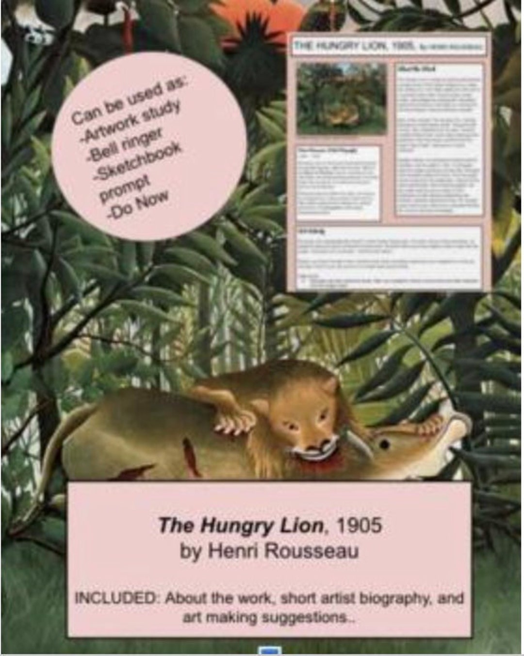 The Hungry Lion, by Henri Rousseau Art Study, Art Lesson, Art ...