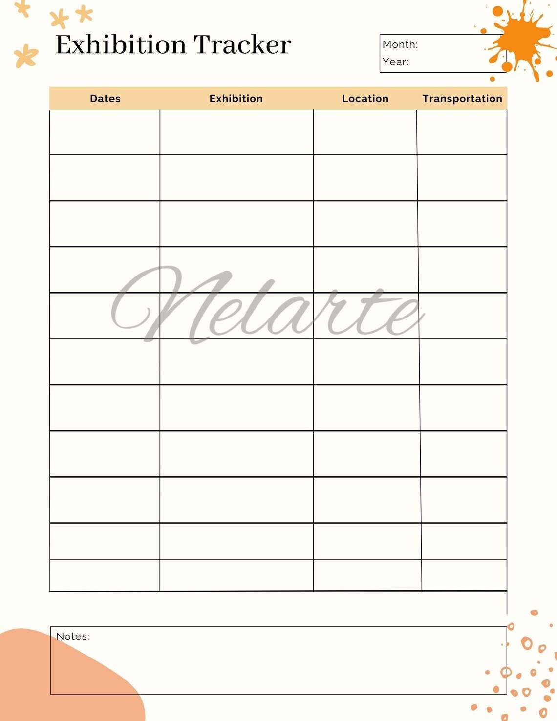 Museum Exhibition Tracker Sheet, Gallery Show Tracker, Track Art ...