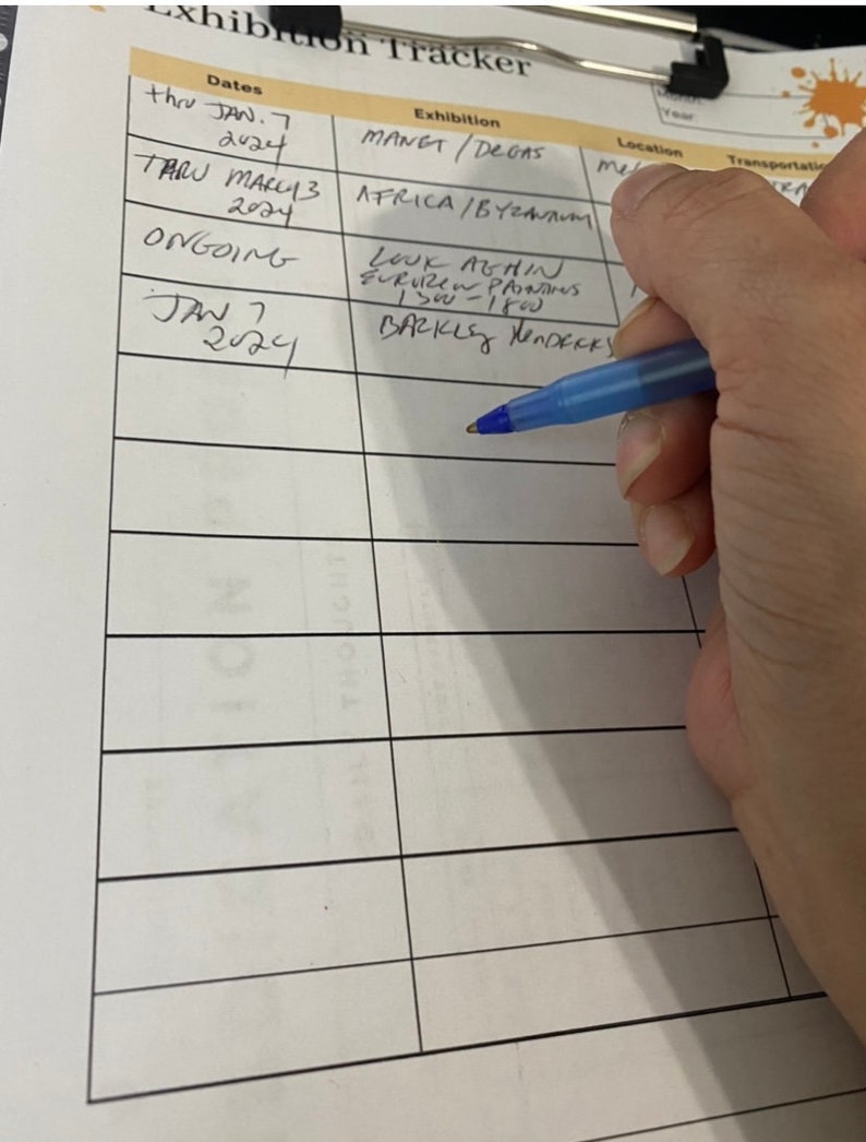 Museum Exhibition Tracker Sheet, Gallery Show Tracker, Track Art ...