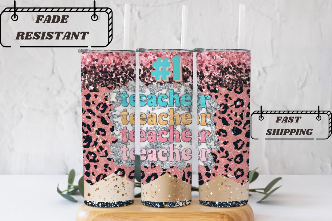Tumblers, Number One Teacher Tumbler, Glitter Tumbler, Pink Leopard ...