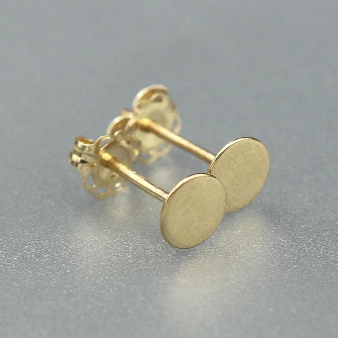 Solid Gold Stud Earrings for Women 14k Gold Disc Earrings 14k Solid ...