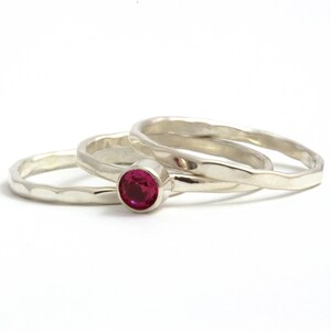 Stackable Rings, Sterling Silver Rings, Stacking Rings, Ruby Stacking ...