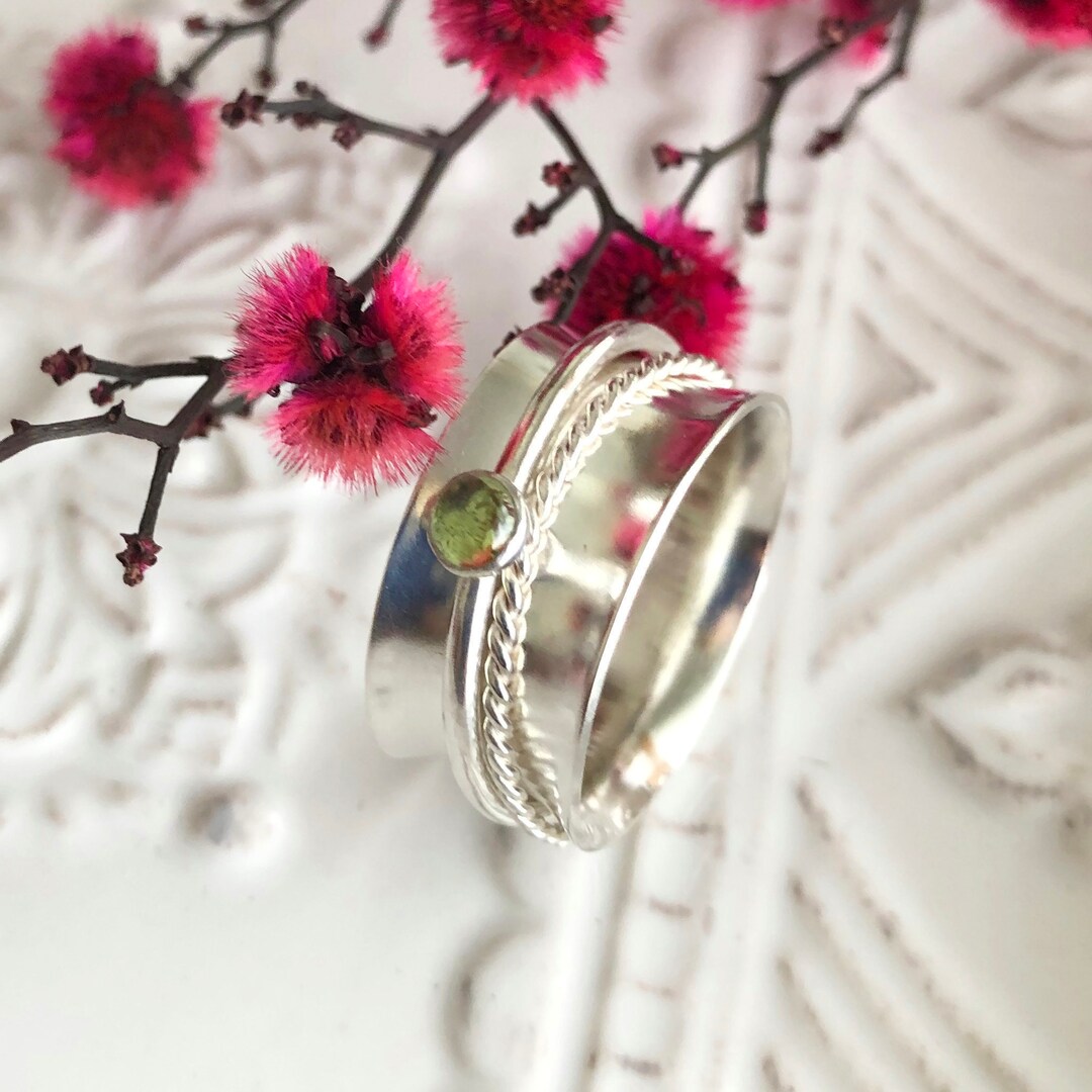 Peridot Anxiety Ring for Women | Wide Sterling Silver Fidget Spinner ...