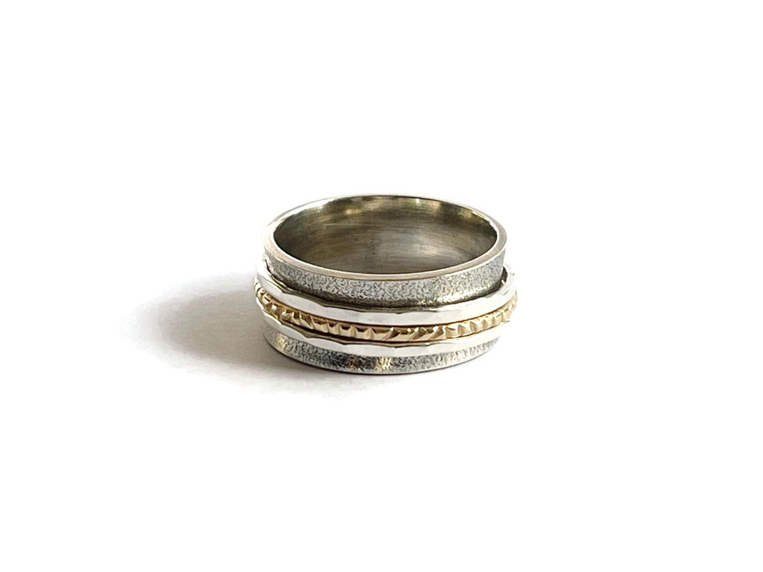 Silver and Gold Fidget Ring | Anxiety Ring for Women and Men | Wide ...