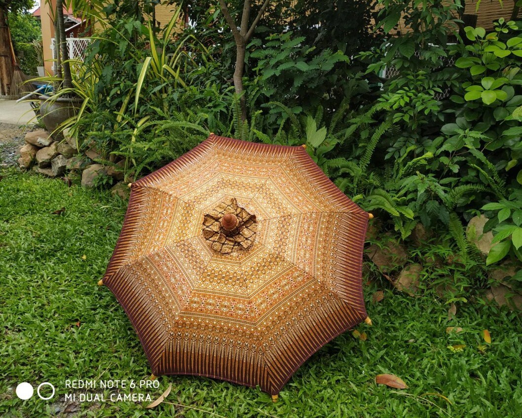 Made-to-order Red Brown and gold color Thai parasol size M | Etsy