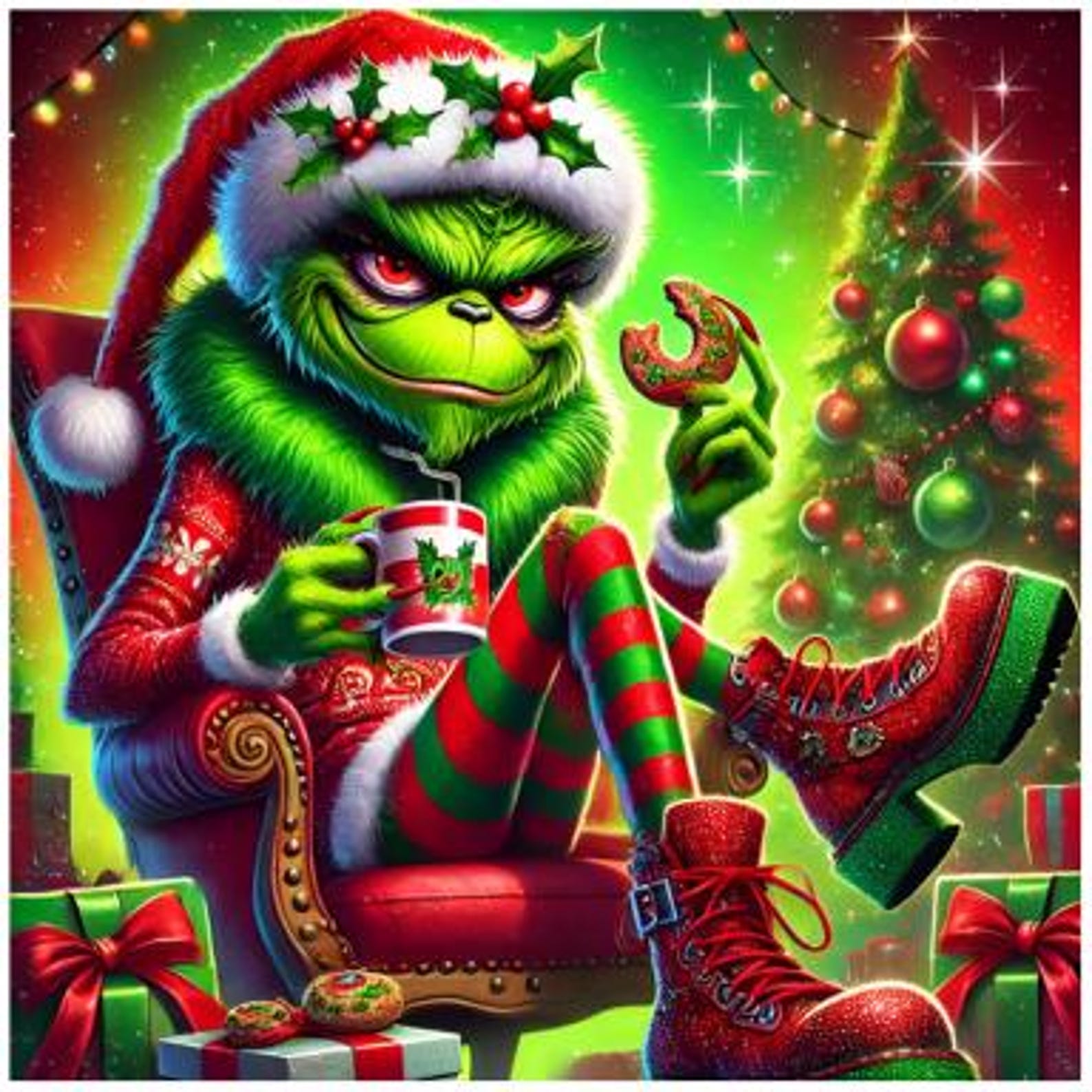 Red and Green Grinch Clipart, Grinch PNG, Christmas Grinch PNG, Holiday ...