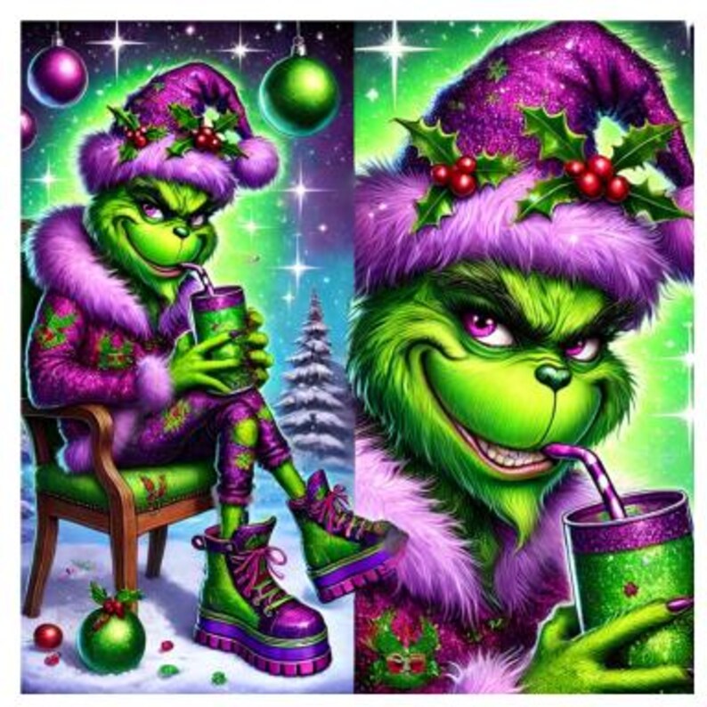 Purple & Green Christmas Grinch Clipart, Christmas Clipart, Christmas ...