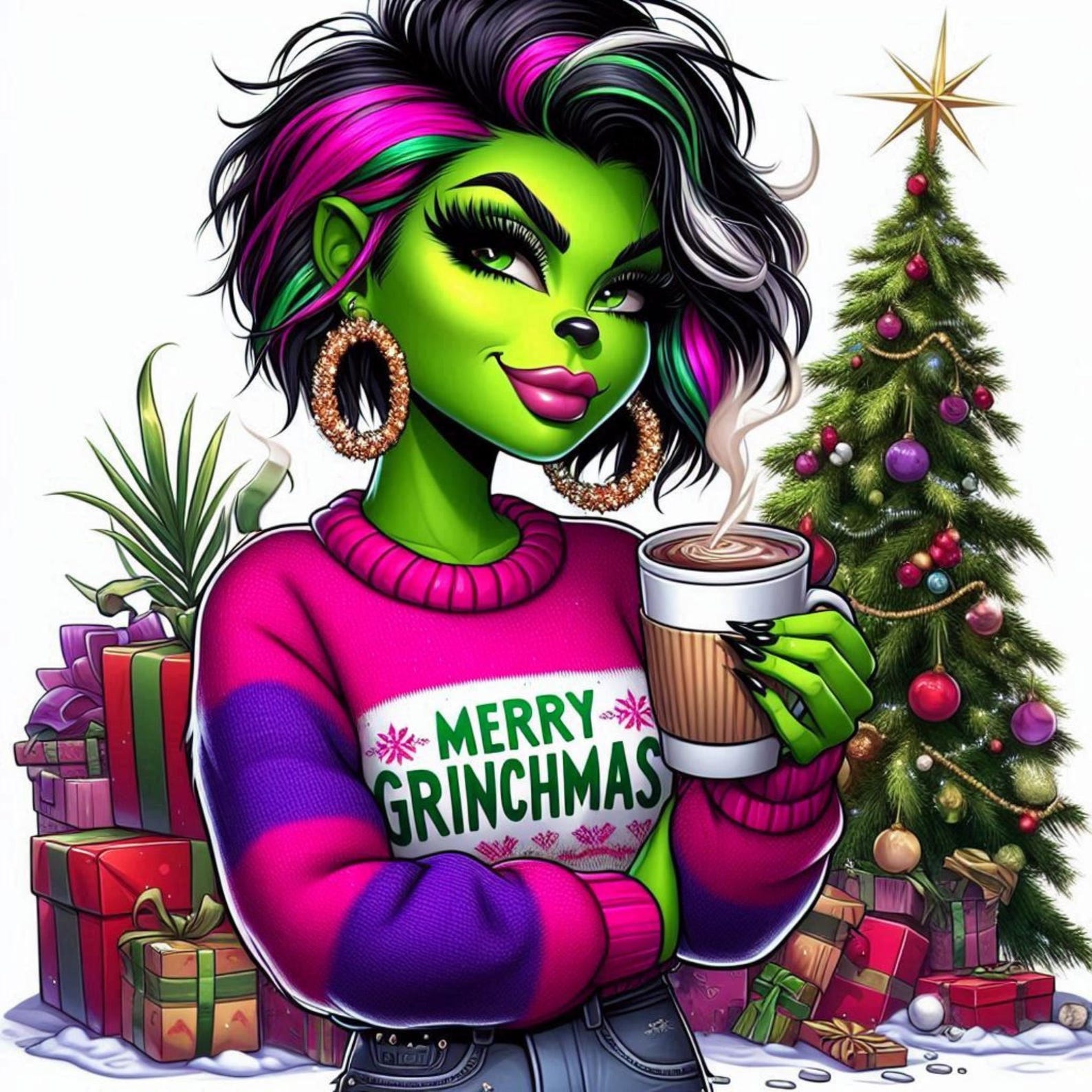 20 Grinchy Ladies, Grinchmas Clipart, Christmas Grinch PNG, Lady Grinch ...