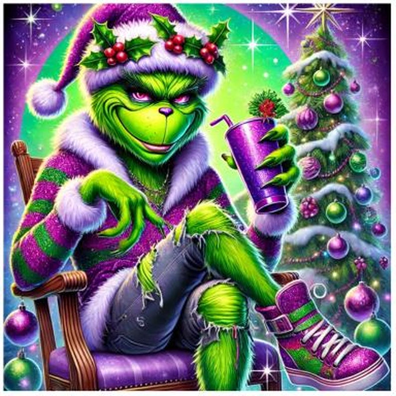 Purple & Green Christmas Grinch Clipart, Christmas Clipart, Christmas ...