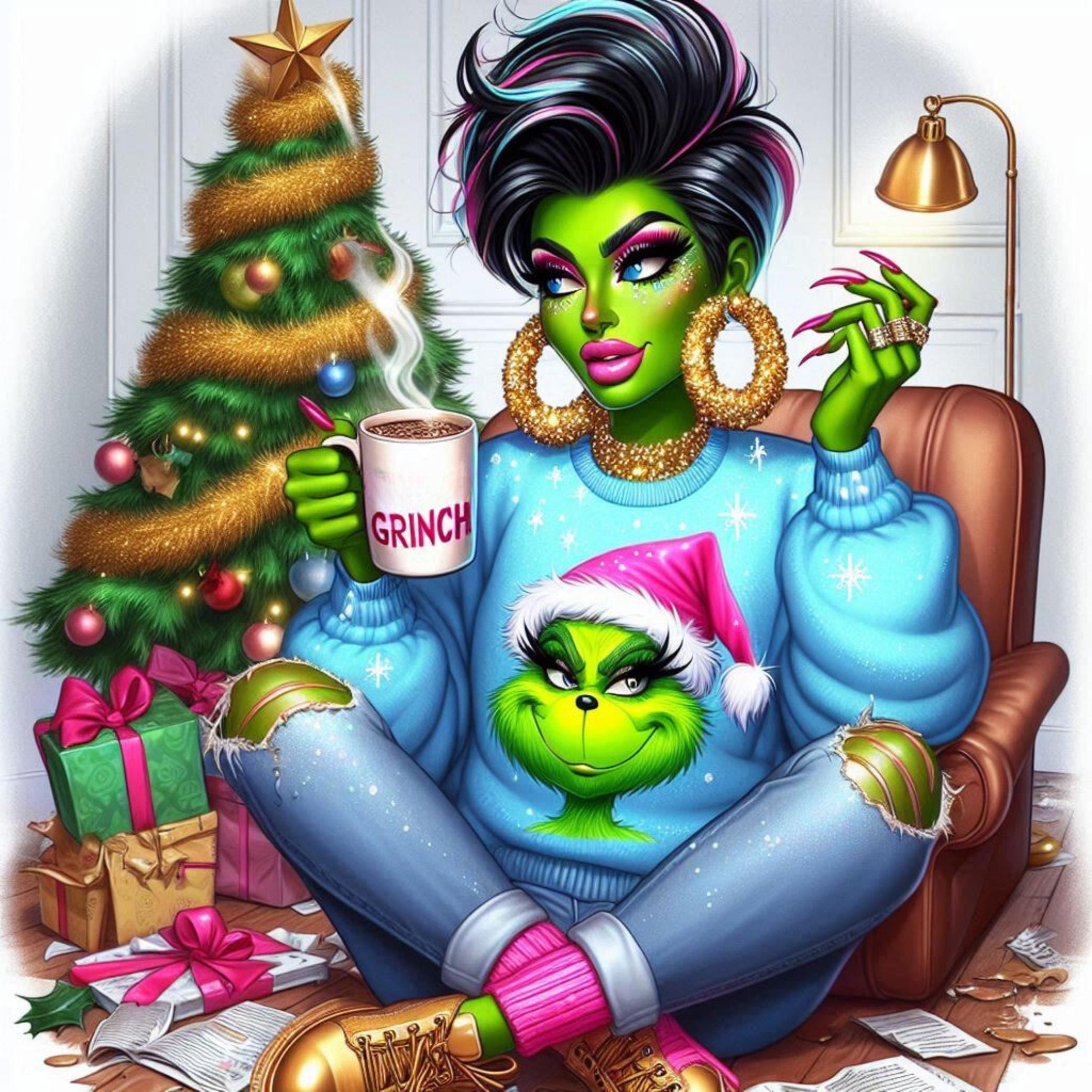 20 Grinchy Ladies, Grinchmas Clipart, Christmas Grinch PNG, Lady Grinch ...
