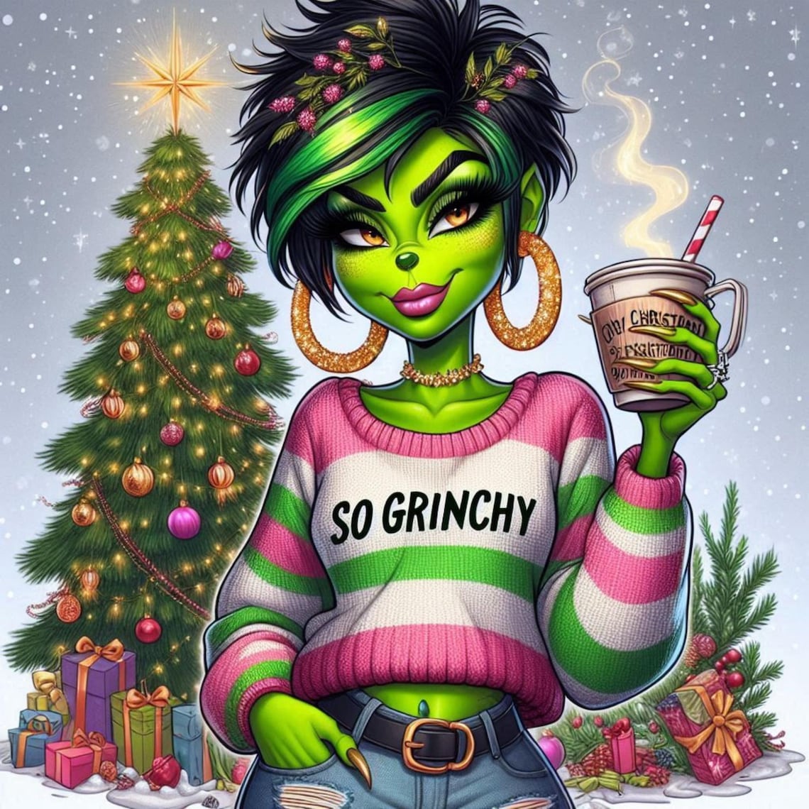 20 Grinchy Ladies, Grinchmas Clipart, Christmas Grinch PNG, Lady Grinch ...