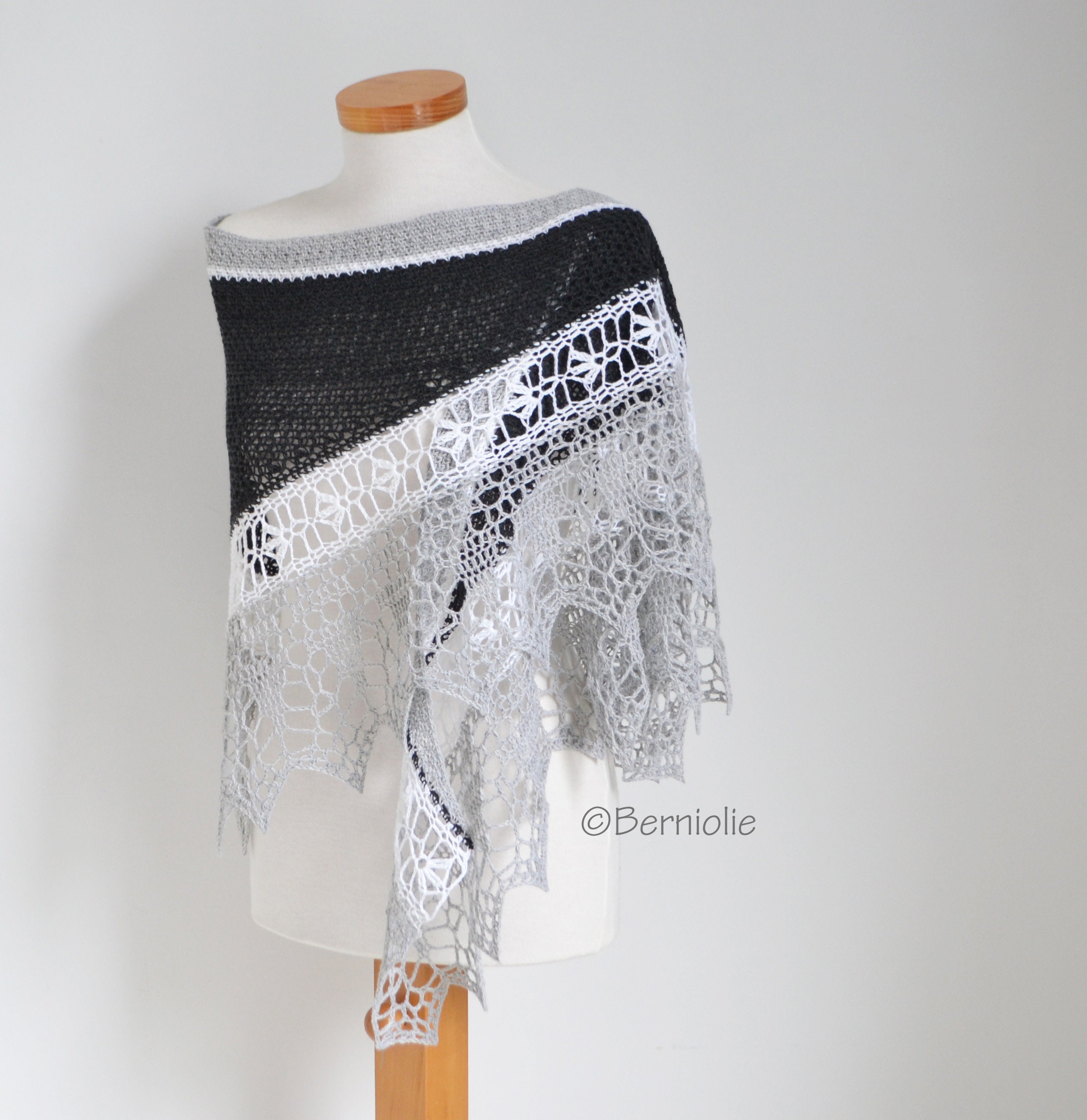 Crochet Lace Shawl, Scarf, Lace, Anthracite, White, Gray, R684 - Etsy