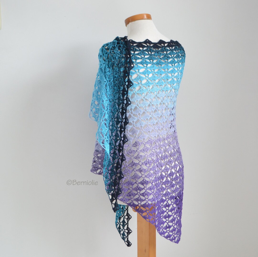 Lace Crochet Shawl: Blue Purple Ombre Triangular Scarf, B1231 - Etsy
