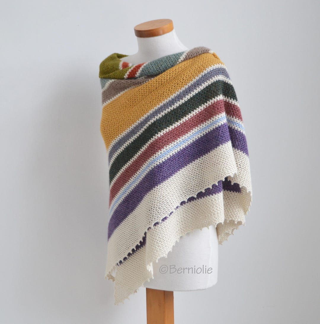 Crochet Triangle Shawl, Colorful Alpaca Wrap, Picot Border, C1296 - Etsy