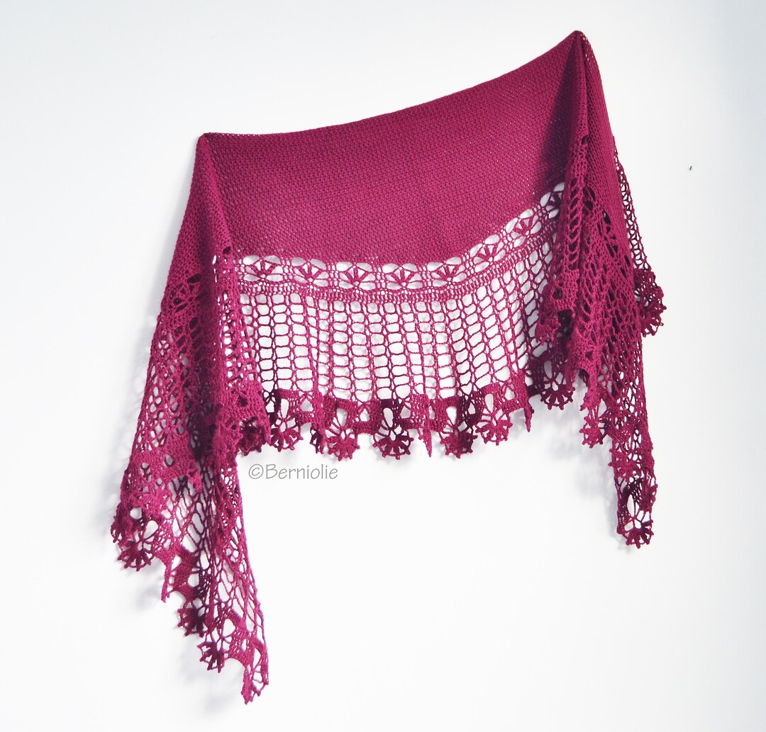 Lace Crochet Shawl, Raspberry Red, Crescent Shaped, READY TO SHIP ...